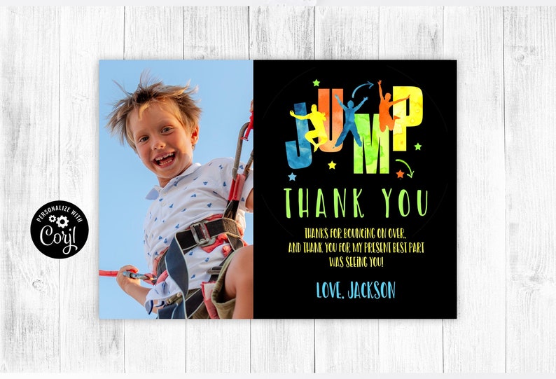 Trampoline Birthday Party Thank You Card Jump Bounce Party Thank You ...