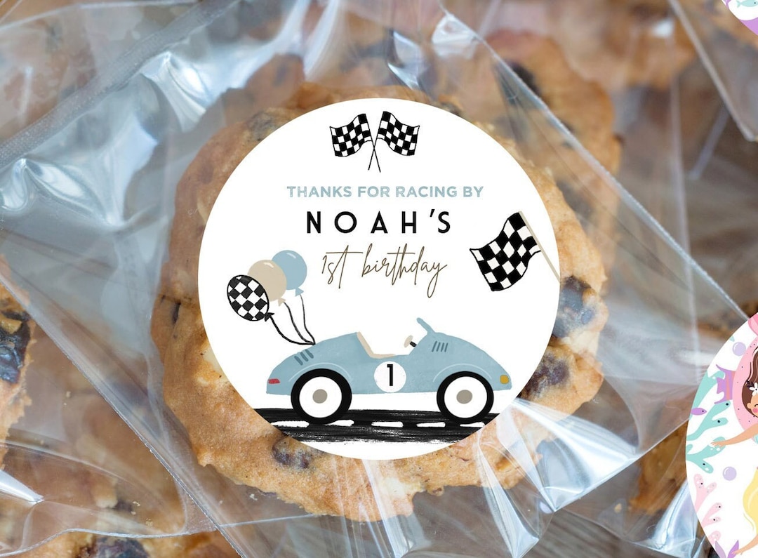 Fast One Birthday Party Sticker Party Favor Tag Template, Vintage Blue ...