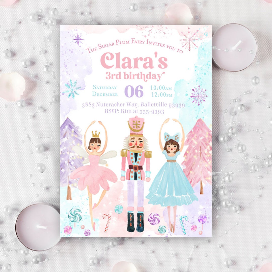Nutcracker Birthday Invitation Sugar Plum Fairy Birthday Invitation
