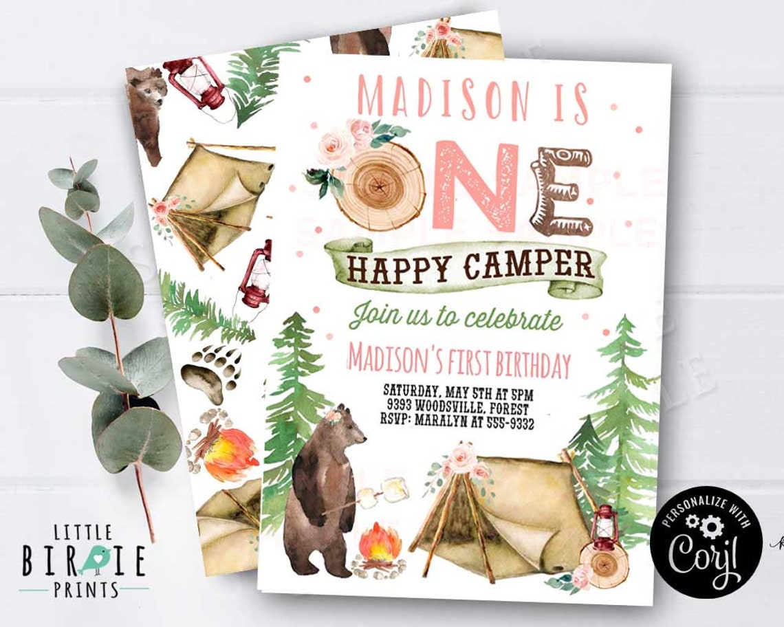 Editable ONE HAPPY CAMPER Thank You Card With Photo Camping - Etsy