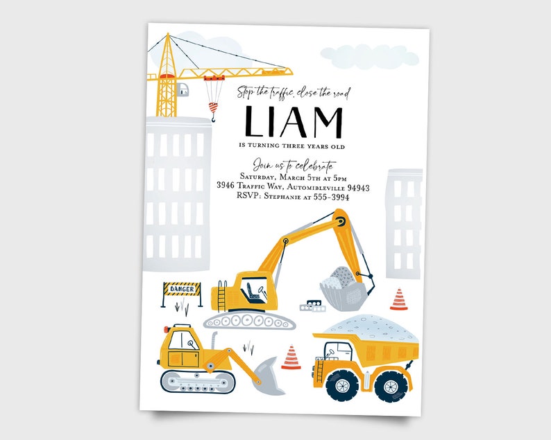 Construction Birthday Invitation Editable Construction - Etsy