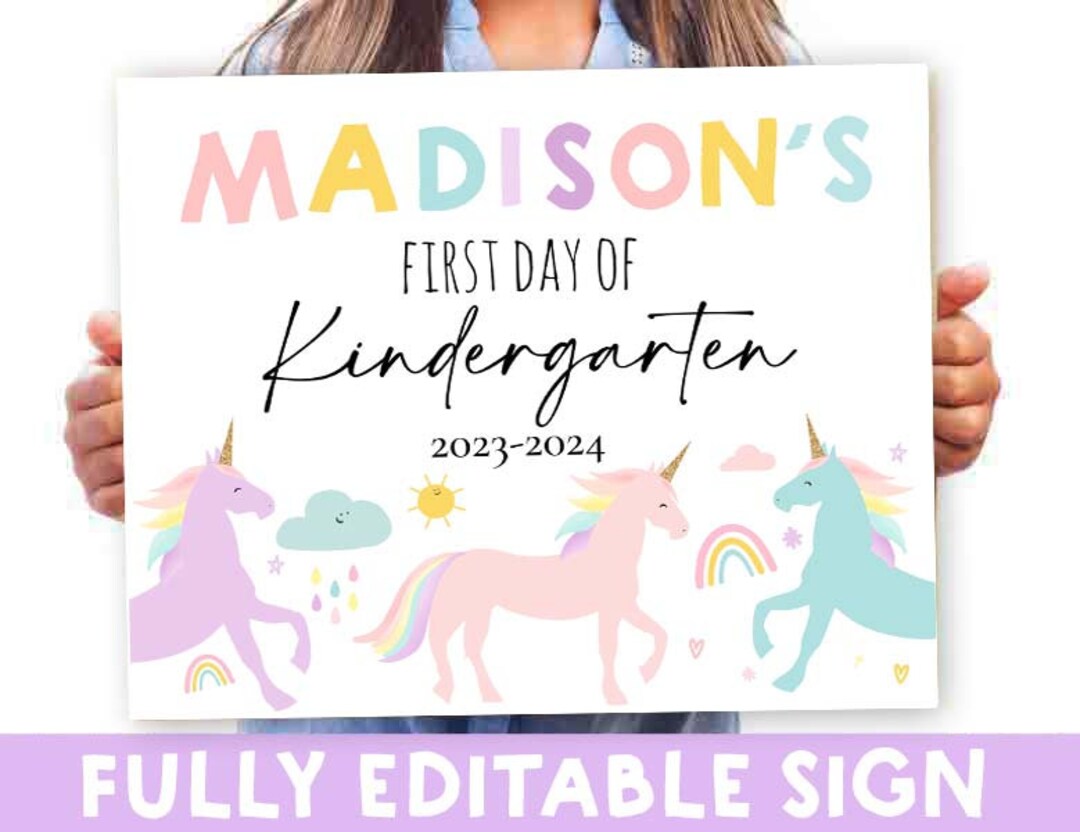 Unicorn First Day of School Sign, Girl Kindergarten Day of First Grade ...
