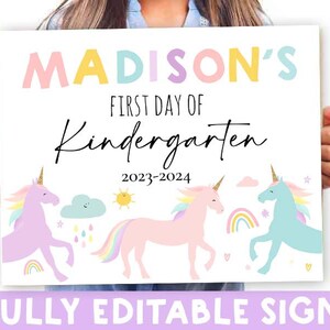 Unicorn First Day of School Sign, Girl Kindergarten Day of First Grade ...