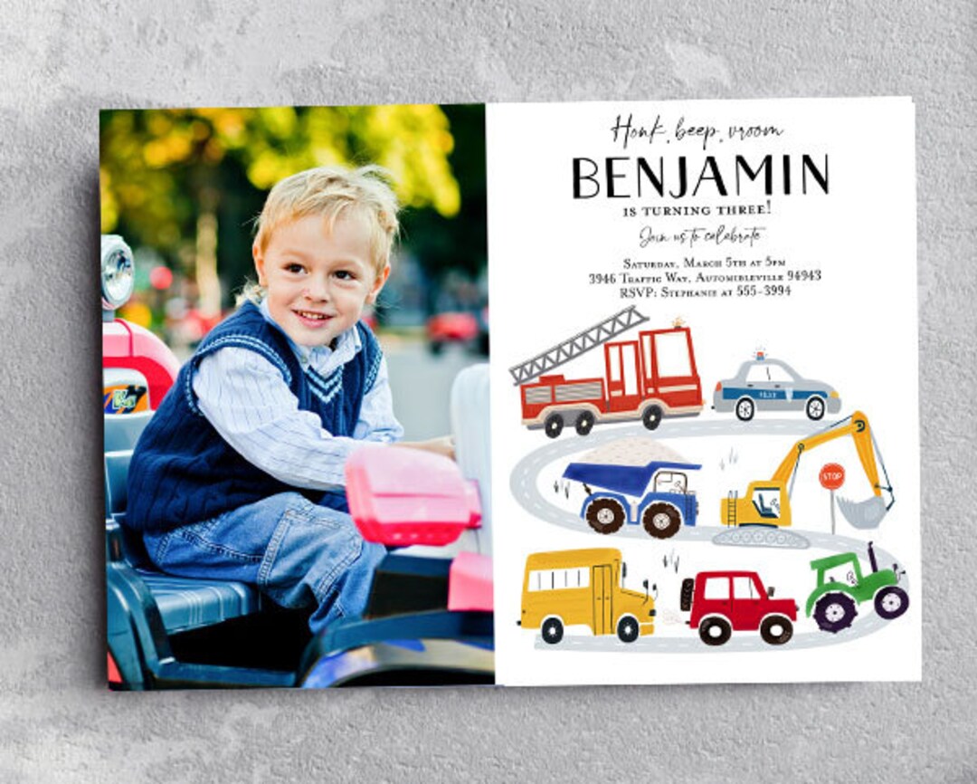 Cars and Trucks Birthday Invitation, Transportation Invitation, Car ...
