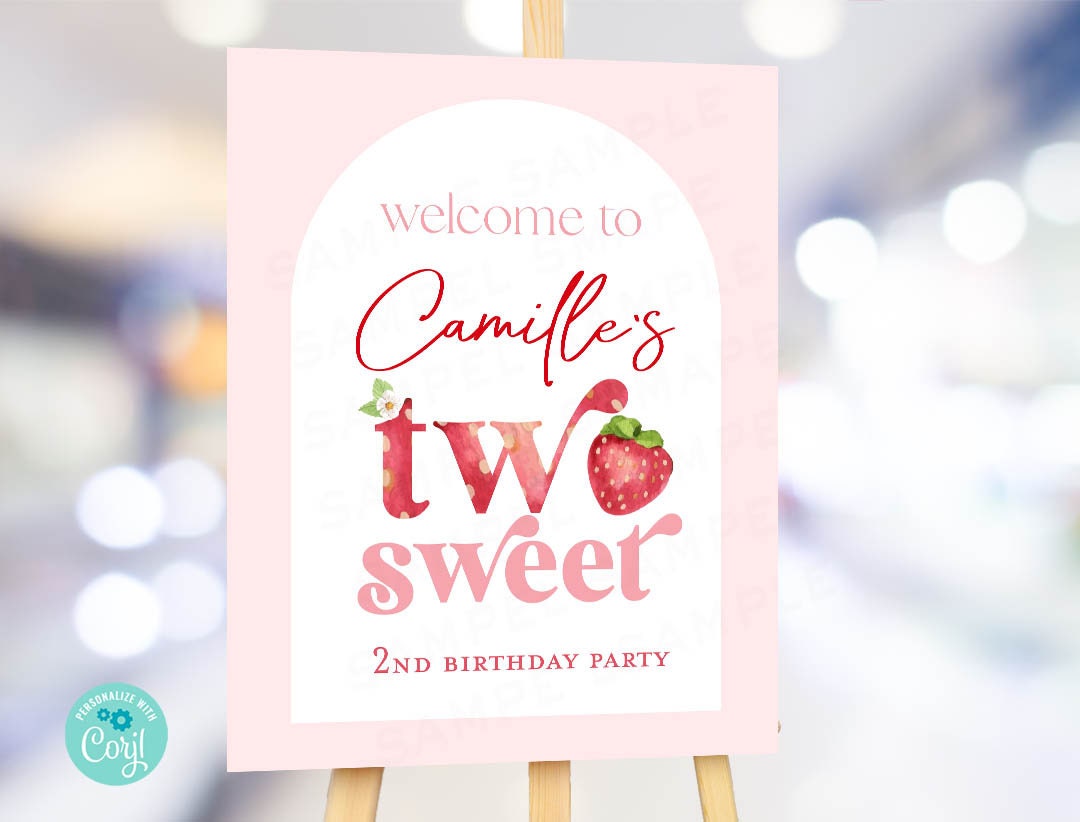 Strawberry Welcome Sign Two Sweet 2nd Birthday Party Sign Berry ...