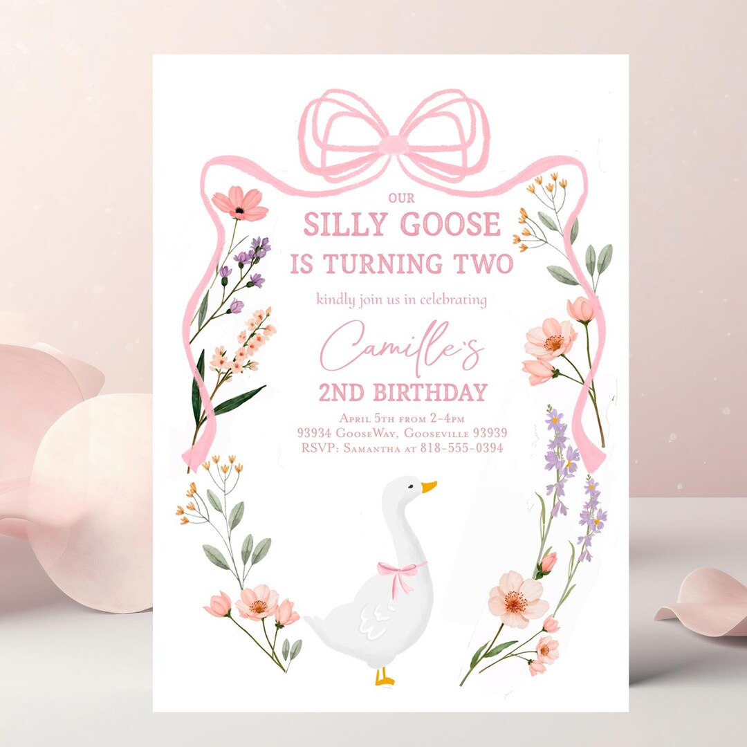 Silly Goose Birthday Invitation Goose Invitation Pink Goose Pink Bow ...