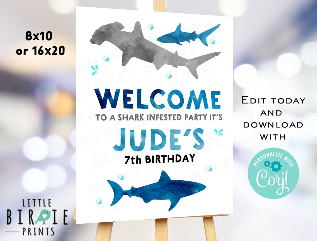 SHARK Birthday Party Welcome Sign Shark Decorations Shark Party Sign ...