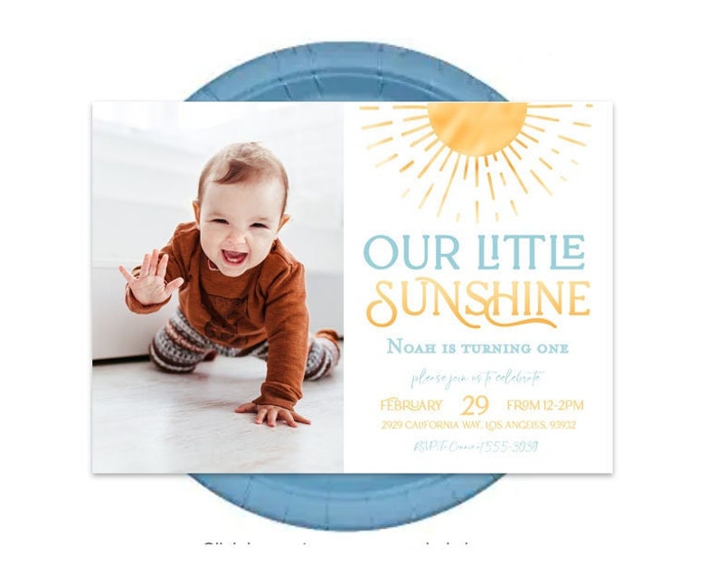 Editable Sunshine Birthday Invitation Boy Blue Our Little - Etsy