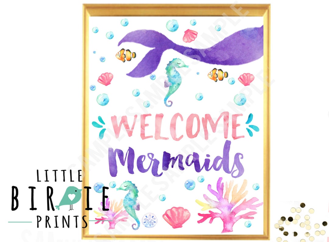 MERMAID PARTY SIGN Welcome Mermaids Mermaid Party Printables Watercolor ...