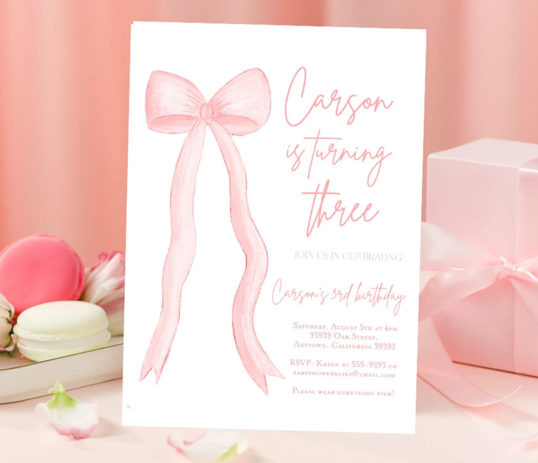 Pink Bow Birthday Invitation, Coquette Birthday Invitation, Ribbon Girl ...