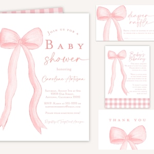 Pink Bow Baby Shower Welcome Sign, Ribbons and Bows Baby Shower Girl ...
