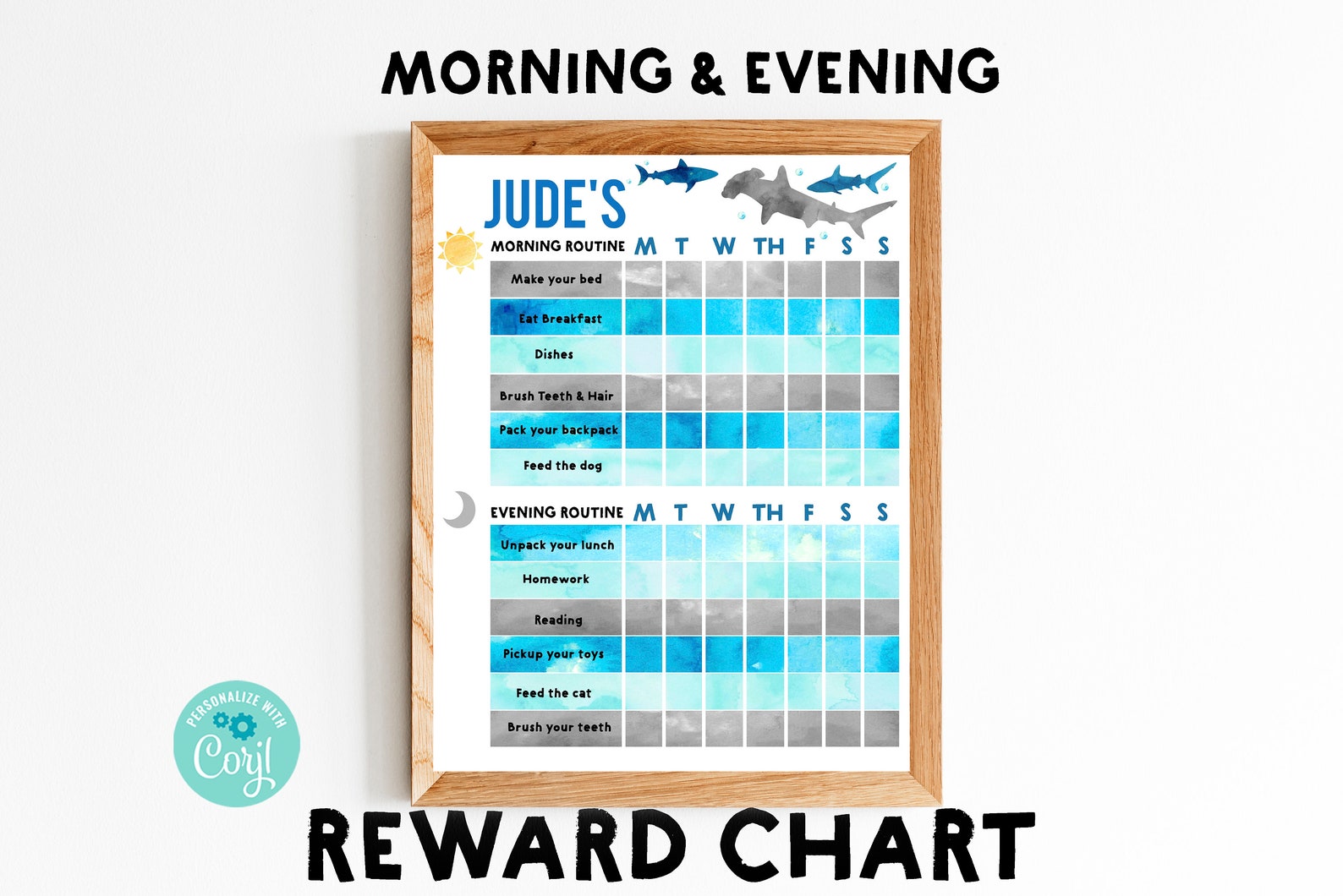 Shark Chore Chart Shark Reward Chart Morning and Evening | Etsy