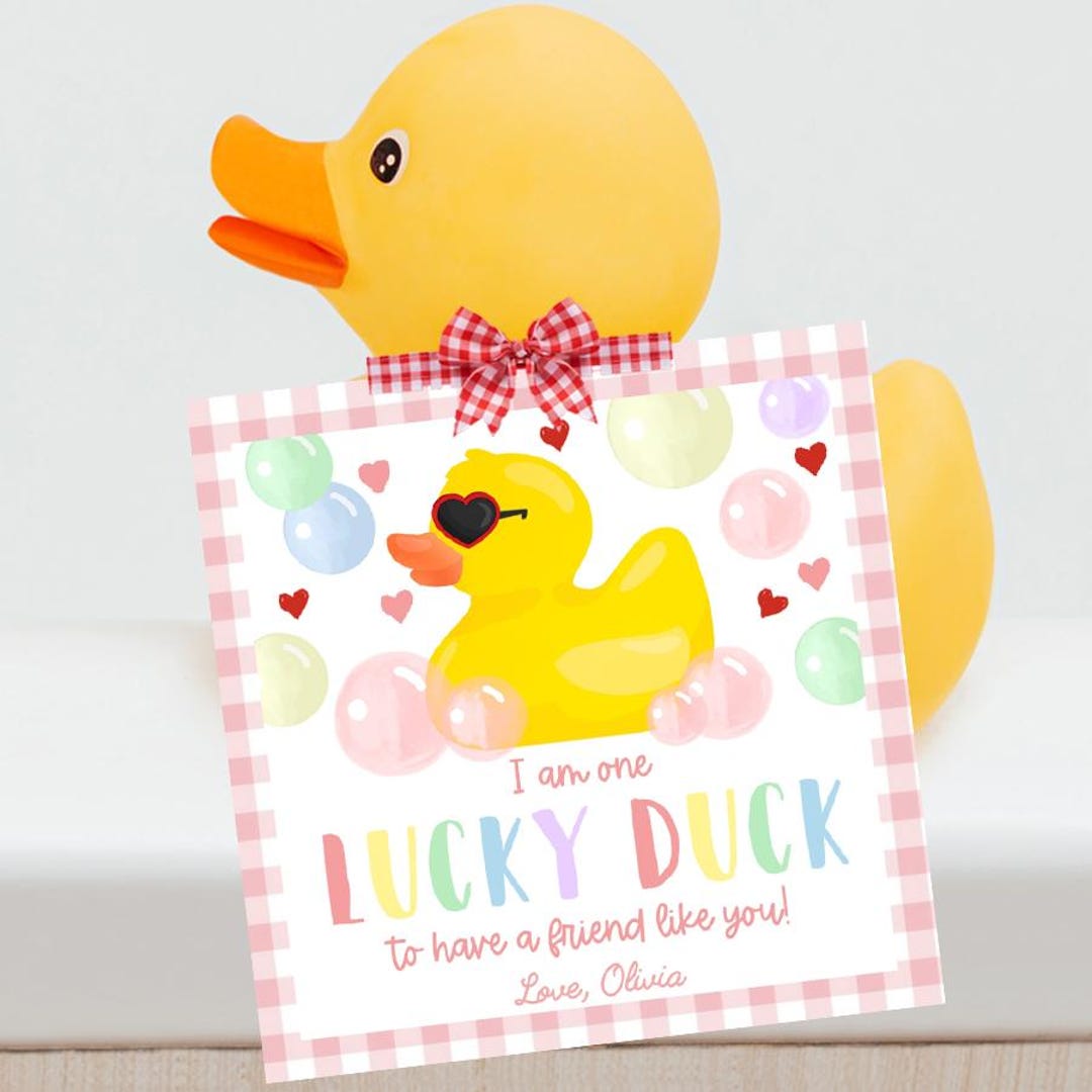 Printable Rubber Duck Valentine Tag Classroom Girl Pink One Lucky Duck ...
