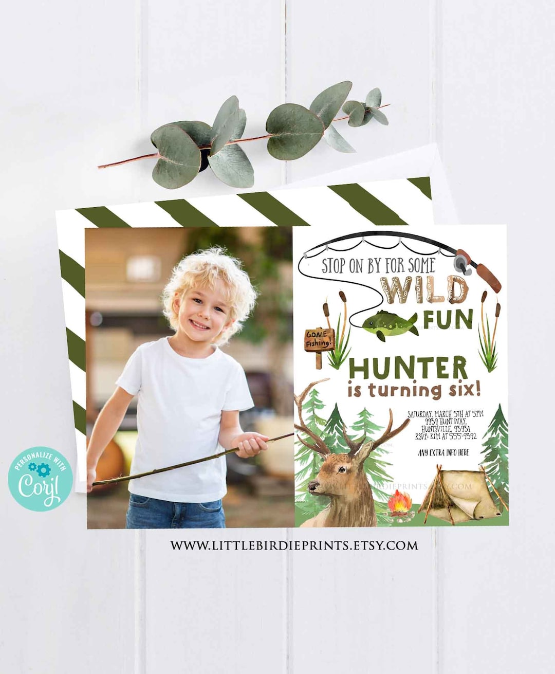 HUNTING FISHING Birthday Invitation Deer Fish Birthday Invitation ...