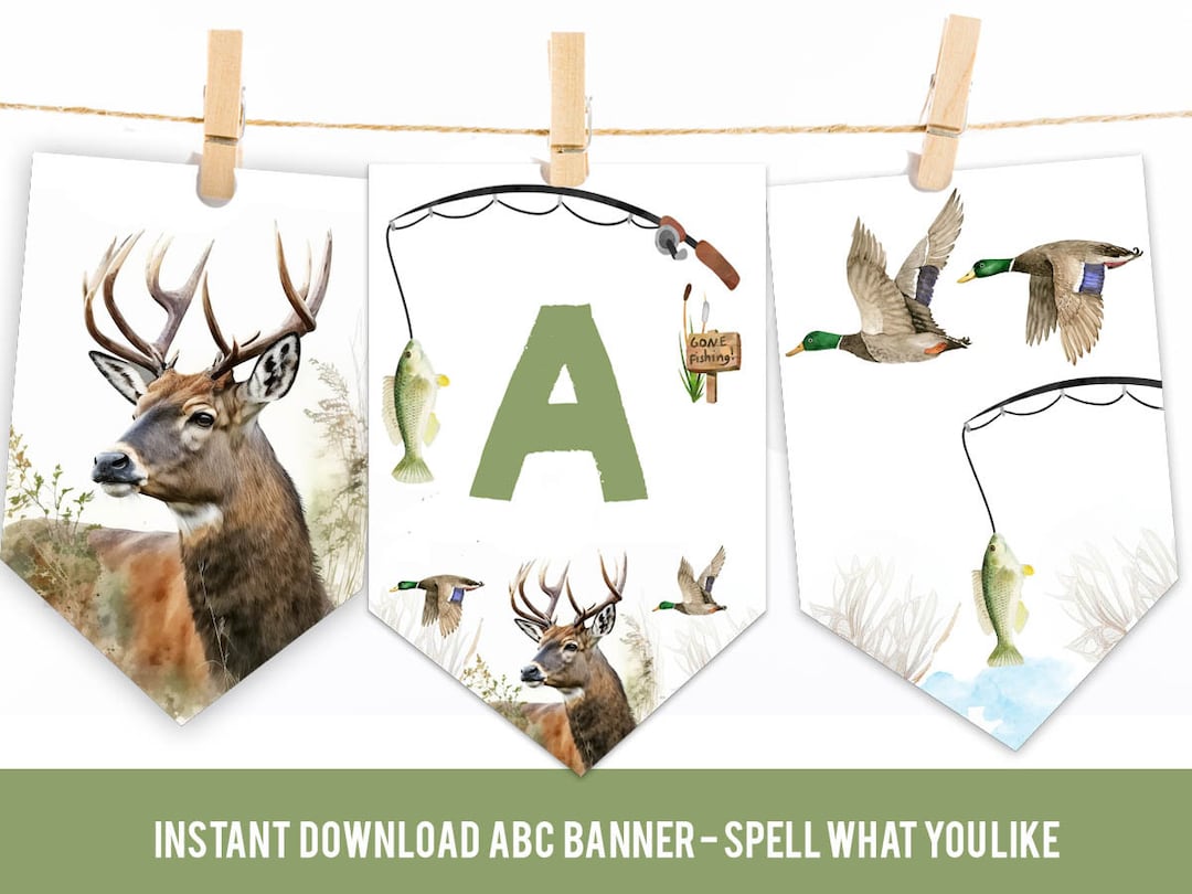 Hunting Fishing Birthday Party Decorations Bunting Banner Pennants ...