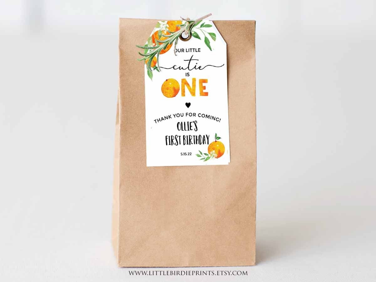 Little Cutie first birthday Gift tags Tangerine party favor | Etsy