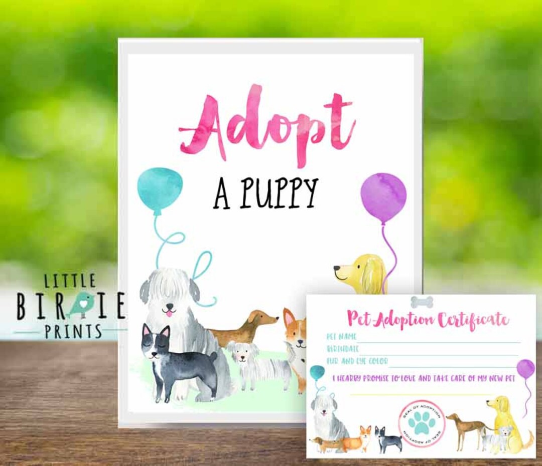 Puppy Party Adoption Certificate and Adopt a Puppy Sign Adopt - Etsy