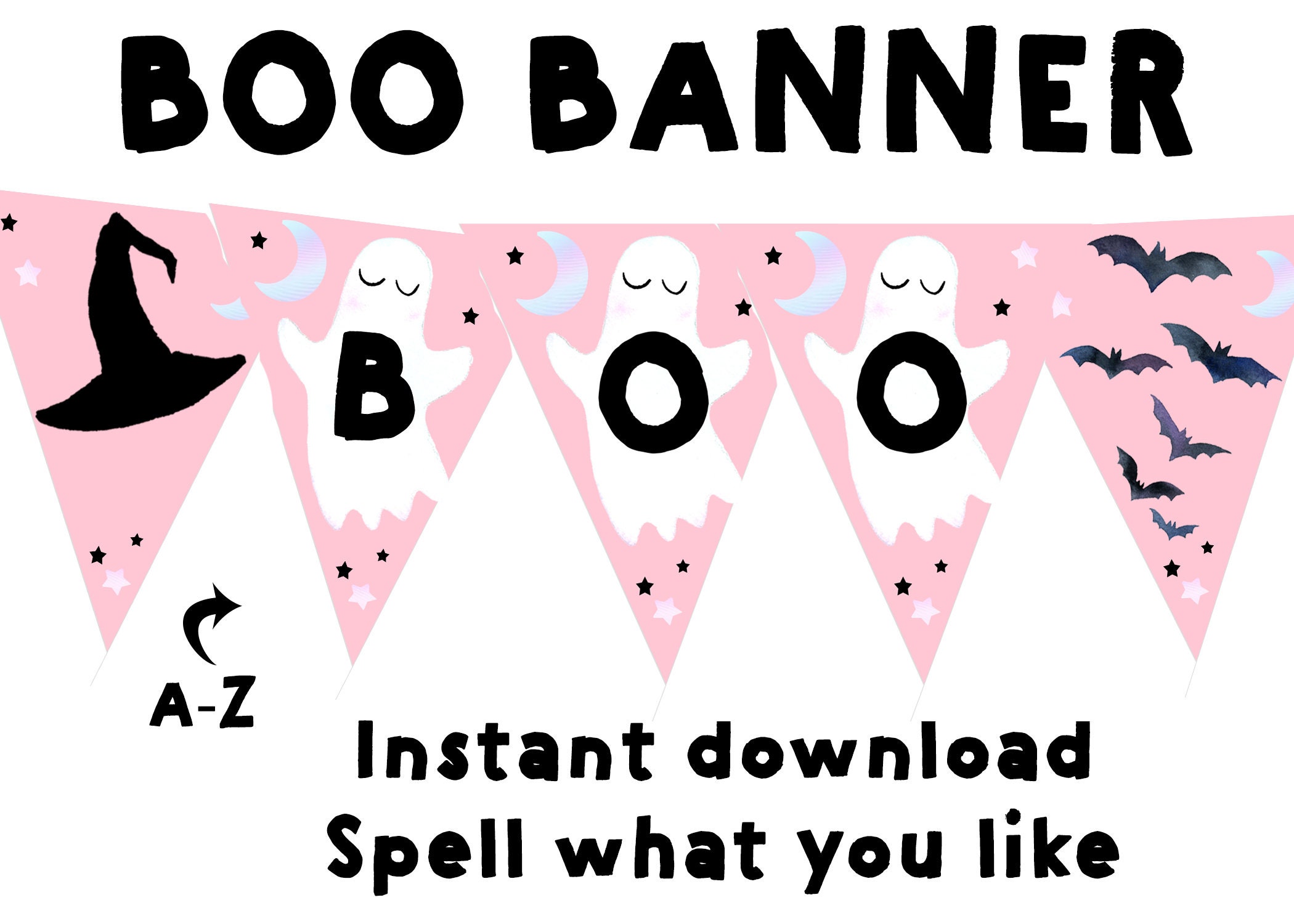 PINK Halloween birthday banner bunting banner Pink Pastel | Etsy