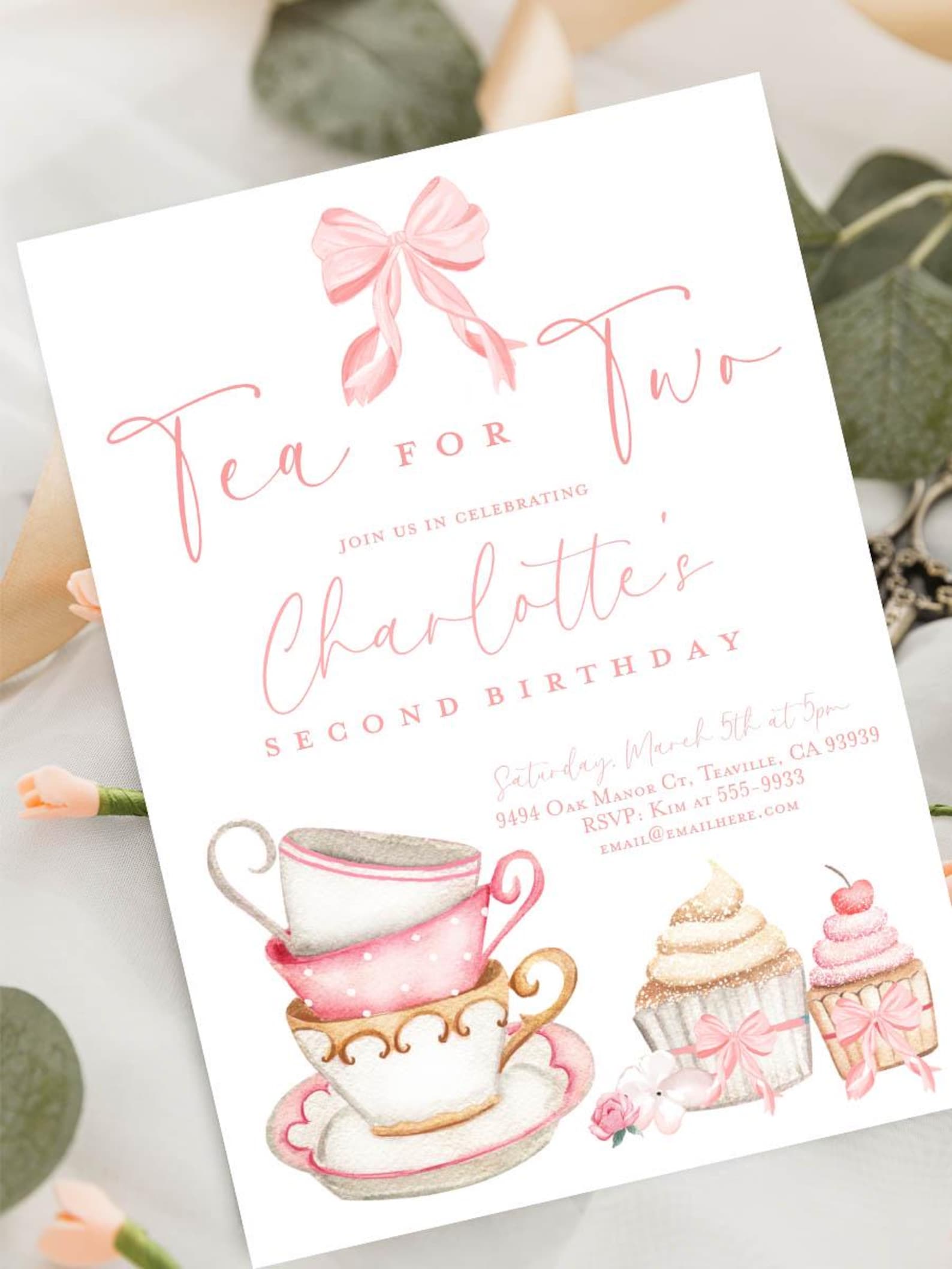 Tea for Two Birthday Party Invitation, Tea Party 2nd Birthday ...