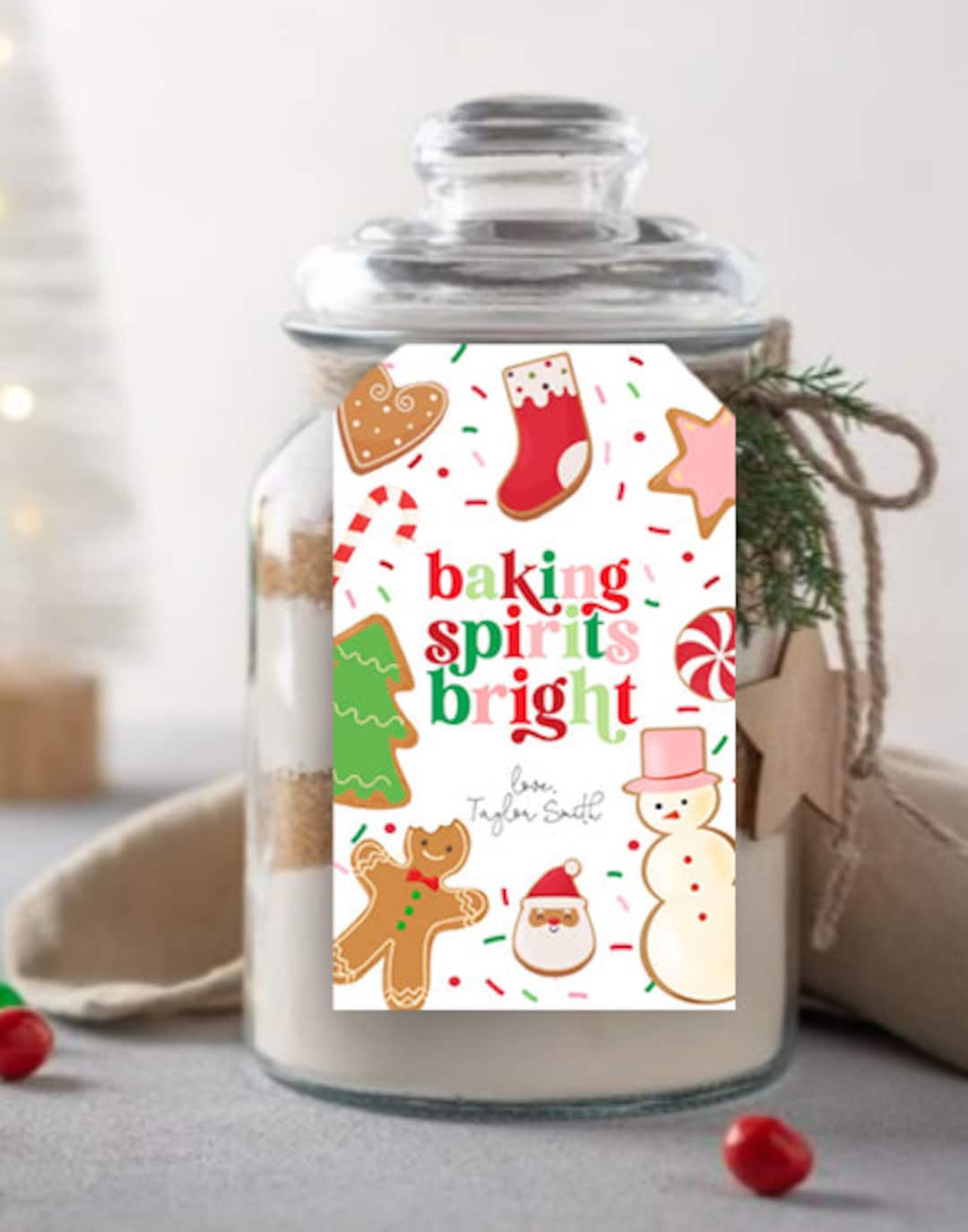 Baking Spirits Bright Gift Tag, Christmas Cookie Tag, Holiday Gift Tag ...