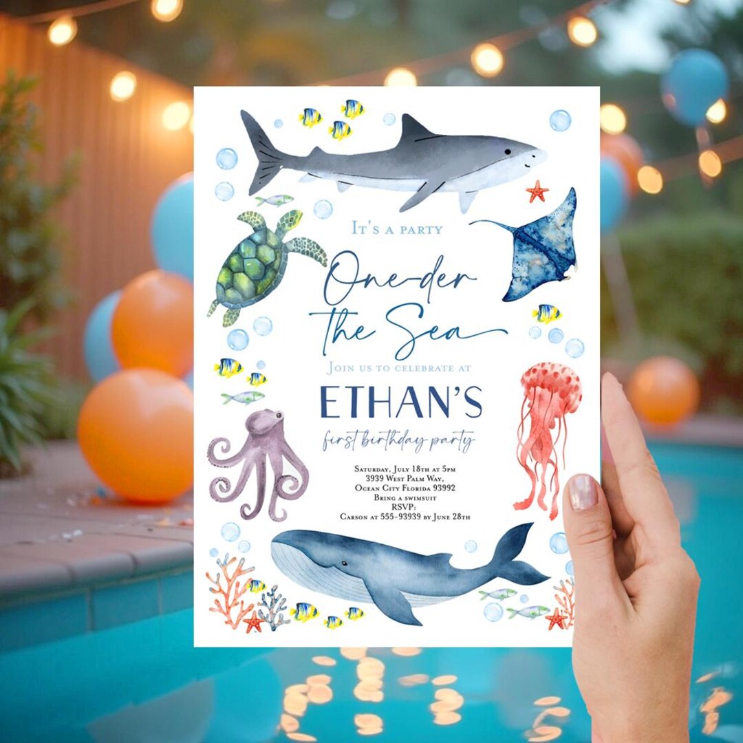 Under the Sea Birthday Invitation, Shark Invitation, Whale 1st Birthday ...