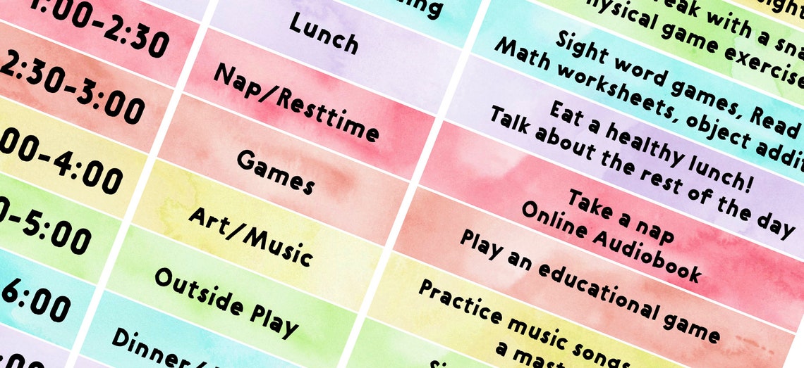 Editable Homeschool Schedule Rainbow School Schedule for Kids - Etsy