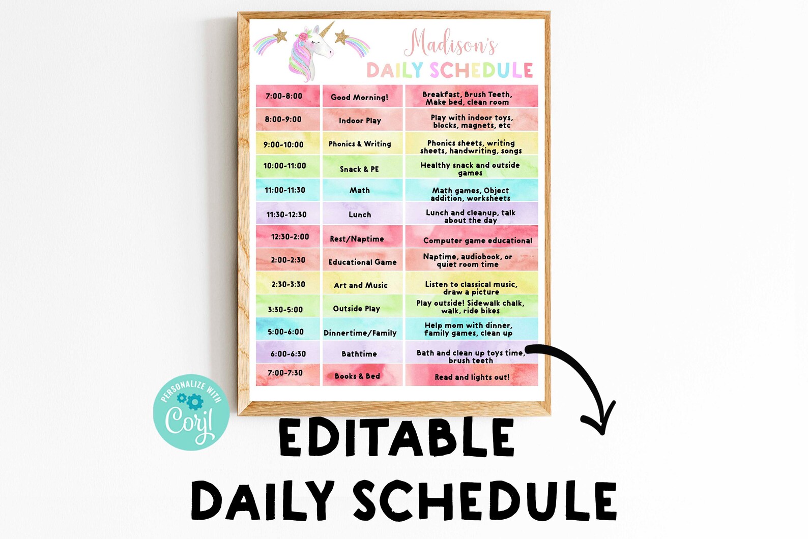 Unicorn Homeschool Schedule Rainbow School Schedule for Kids | Etsy