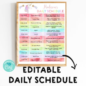 Unicorn Homeschool Schedule Rainbow School Schedule for Kids Daily ...