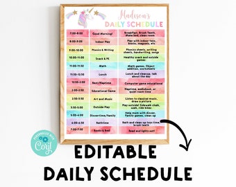 Kids Editable School Schedule Printable Rainbow Schedule for | Etsy