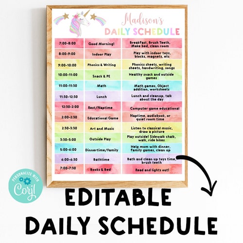 Unicorn Homeschool Schedule Rainbow School Schedule for Kids - Etsy