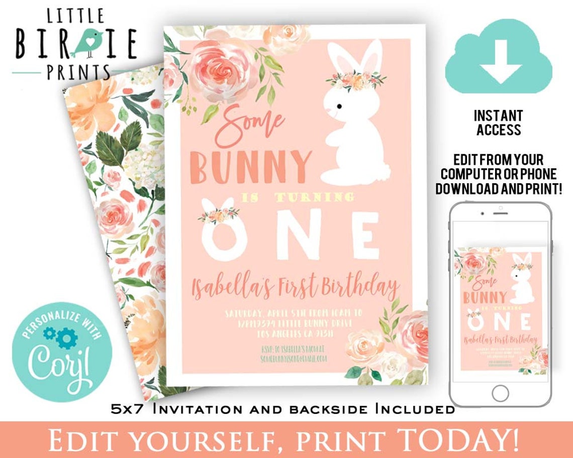 SOME BUNNY is Turning One Invitation Bunny First Birthday - Etsy