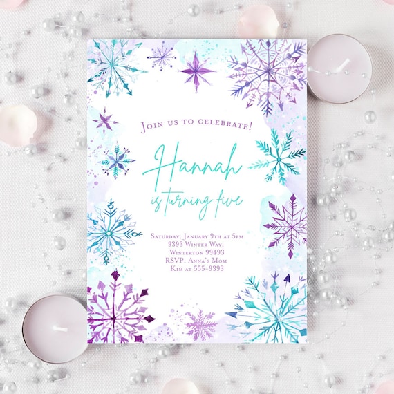 Snowflake Birthday Party Invitations Editable Winter ONEderland
