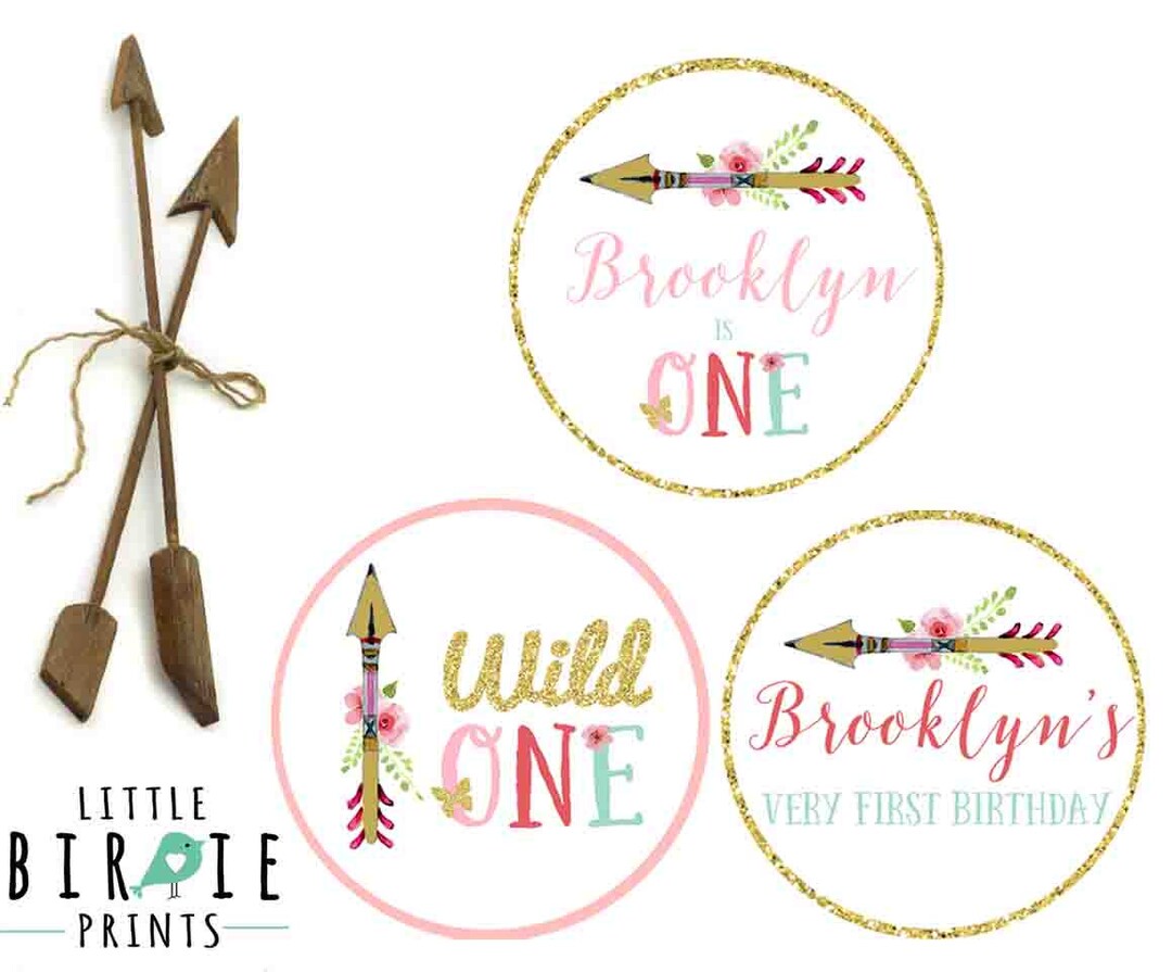 WILD ONE Birthday First Birthday Wild One Cupcake Topper Pink Gold Mint ...