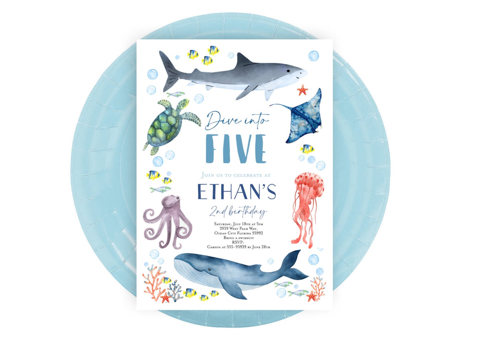 Dive Into Five Invitation, Under the Sea Shark Invitation, Whale 1st ...