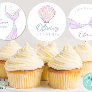 Mermaid Birthday Cupcake Toppers, Pastel Mermaid Tail Purple, Mermaid ...