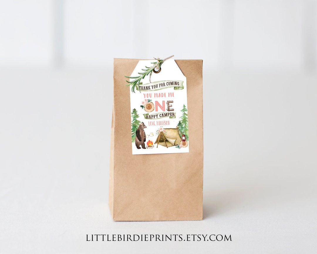 One Happy Camper Favor Tag Girl Pink One Happy Camper Party Favor Gift ...