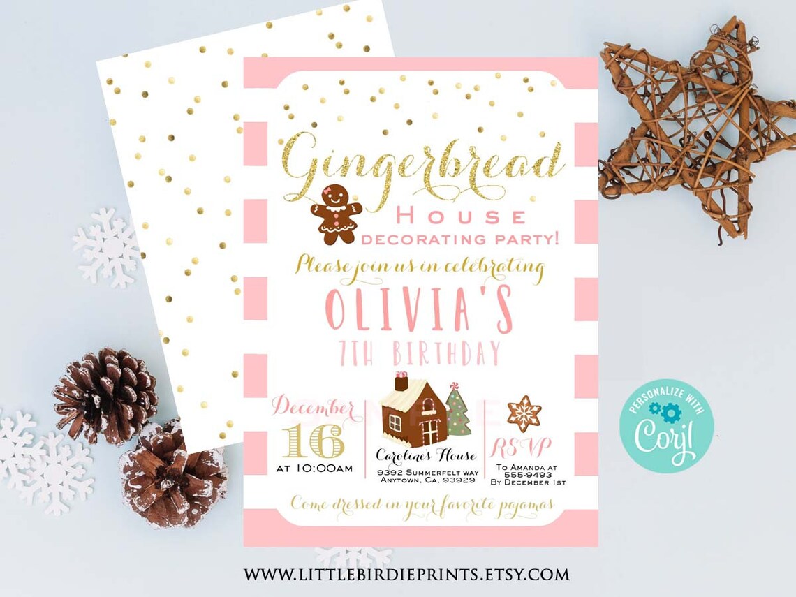 Editable Gingerbread House Party Invitation Pink Gingerbread - Etsy