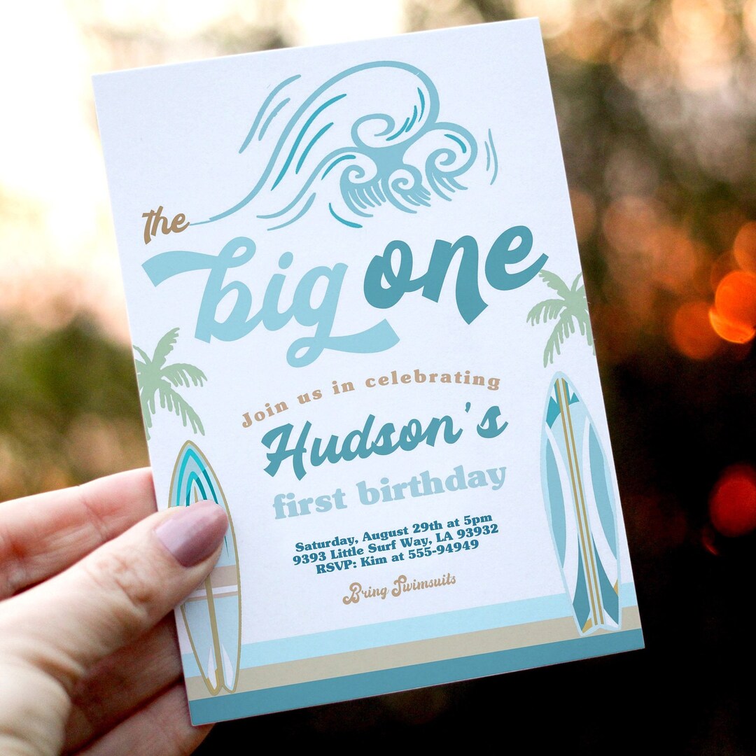 THE BIG ONE Invitation, Surf First Birthday Invitation, Waves ...