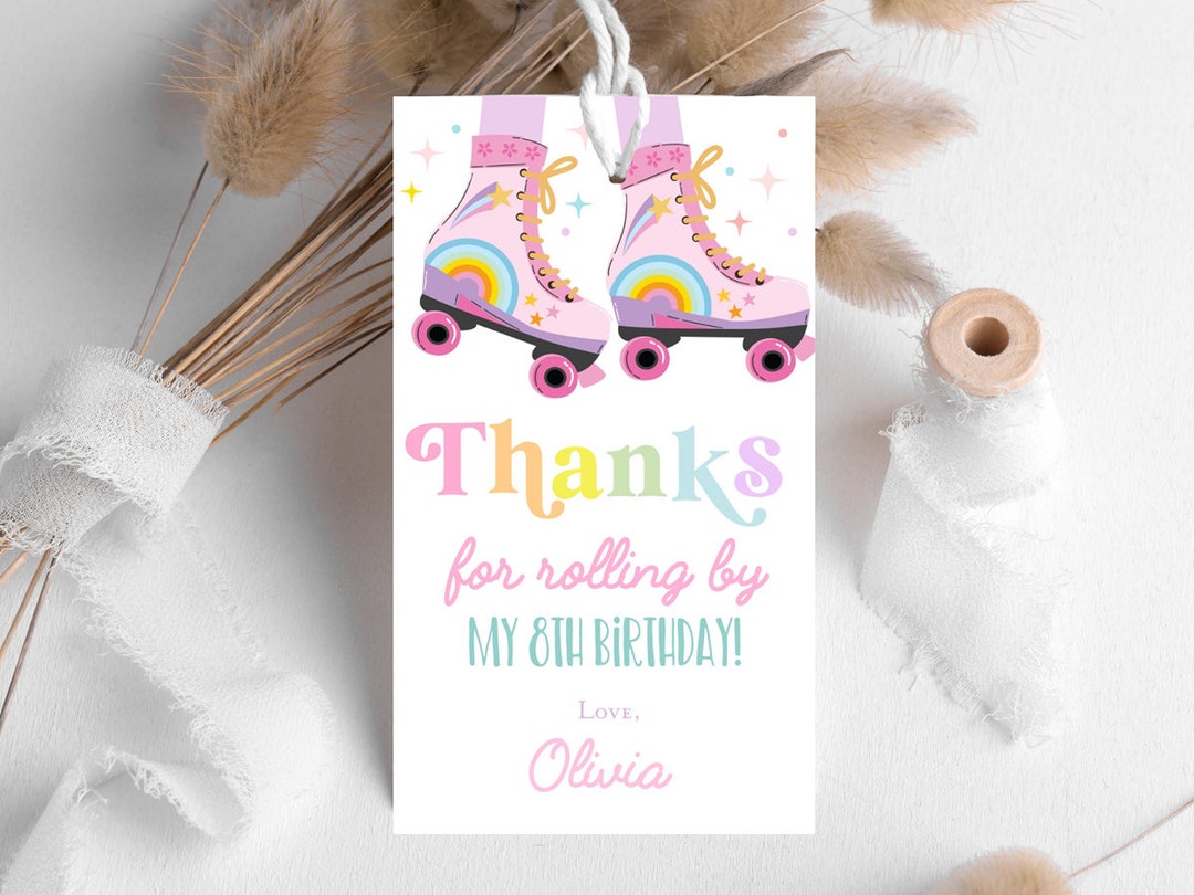 Roller Skate Birthday Party Favor Tag, Skate Thank You Party Gift Tag ...
