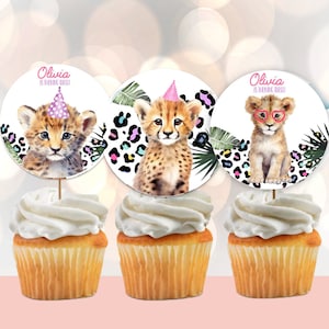 Party Animals Birthday Cupcake Toppers Girl Pink, Safari Leopard Print ...