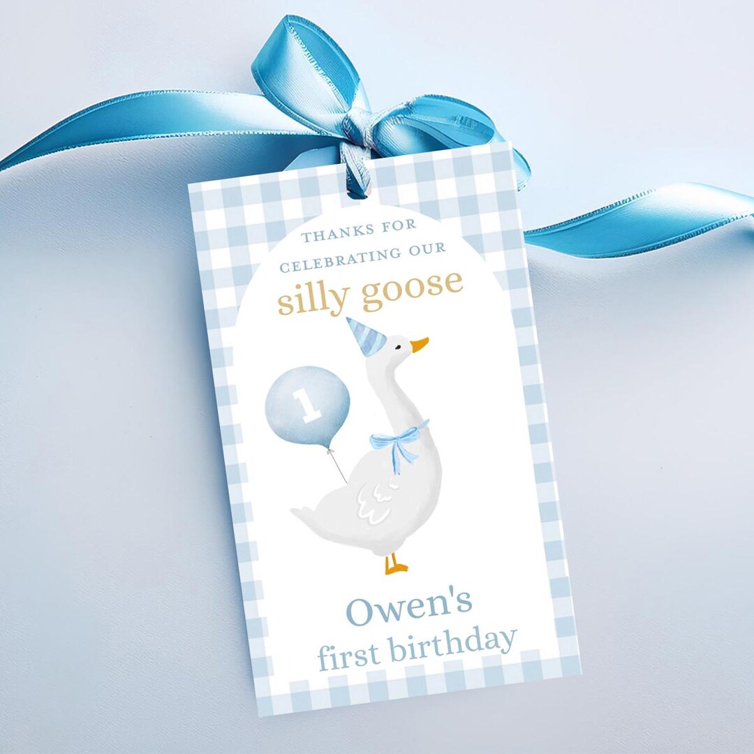 One Silly Goose Birthday Party Favor Tags, Boy Goose First Birthday ...