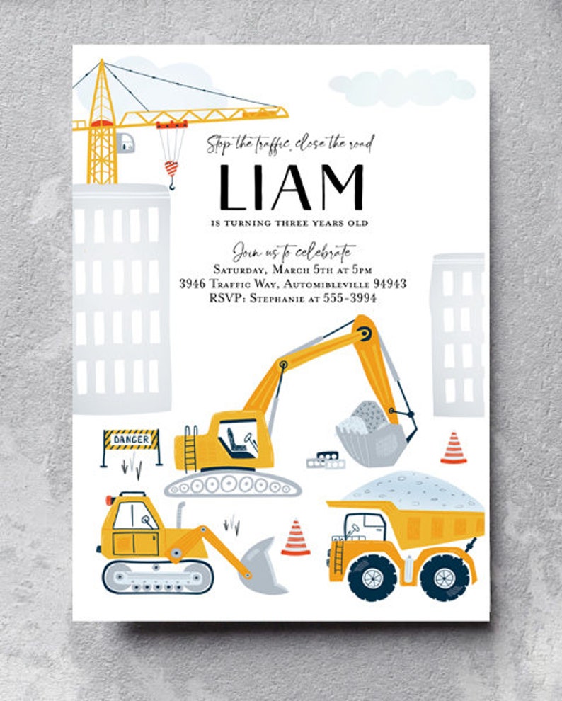 Construction Birthday Invitation Editable Construction - Etsy