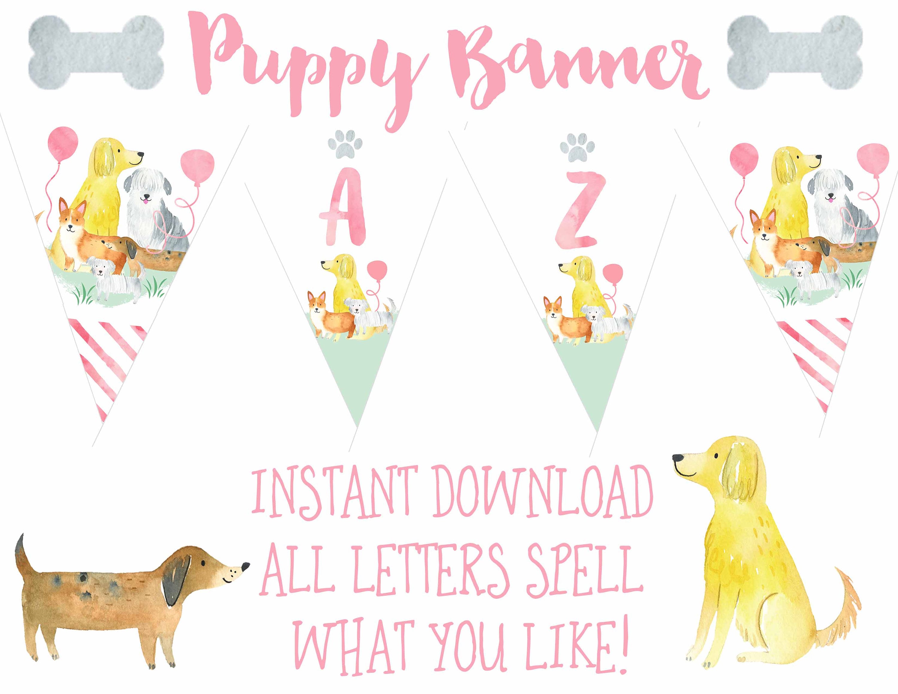 Puppy Banner Puppy Watercolor Banner Dog Printable Banner Puppy ...