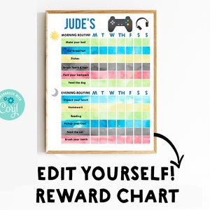 Video Game Reward Chart Chore Chart Boys Morning Evening Routine Chart ...