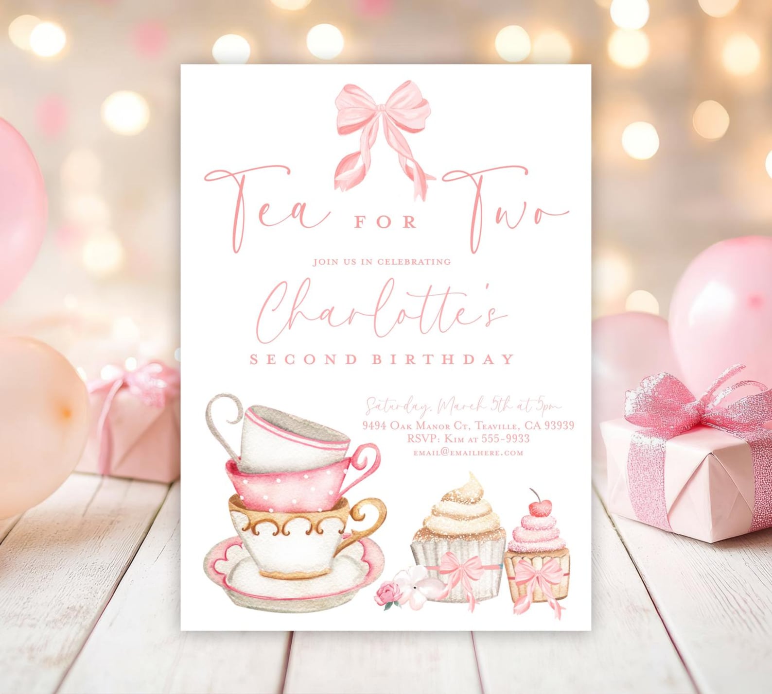 Tea for Two Birthday Party Invitation, Tea Party 2nd Birthday ...