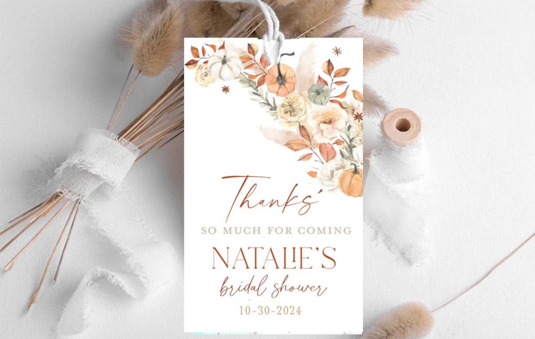 Fall Bridal Shower Favor Tags, Pumpkin Favor Tags Thank You Tag, Autumn ...