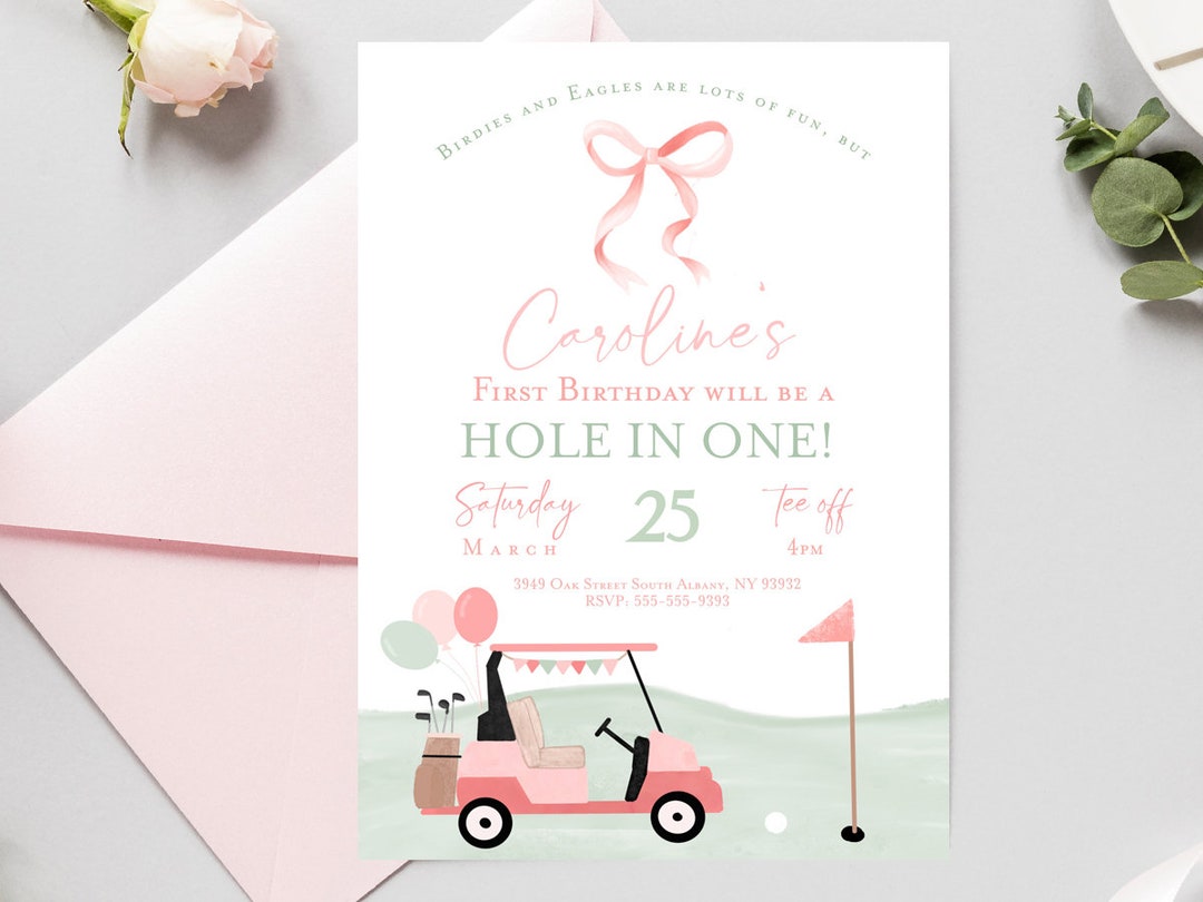 Hole in One First Birthday Invitation Editable Golf 1st Birthday Girl ...