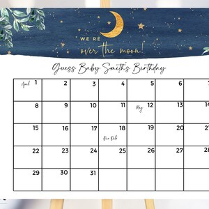 Over the Moon Printable Baby Shower Calendar Guess the Birthdate Due ...