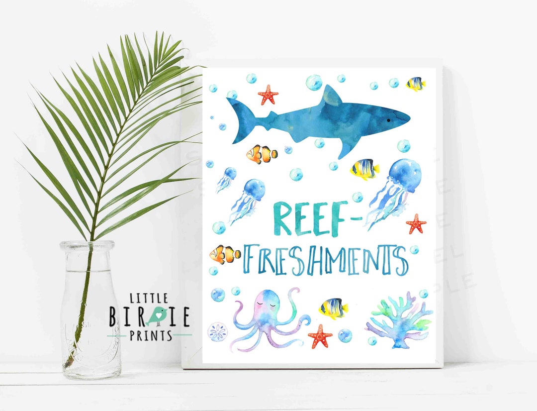 SHARK Birthday Party Decorations Shark Food Table Sign Reef-freshments ...