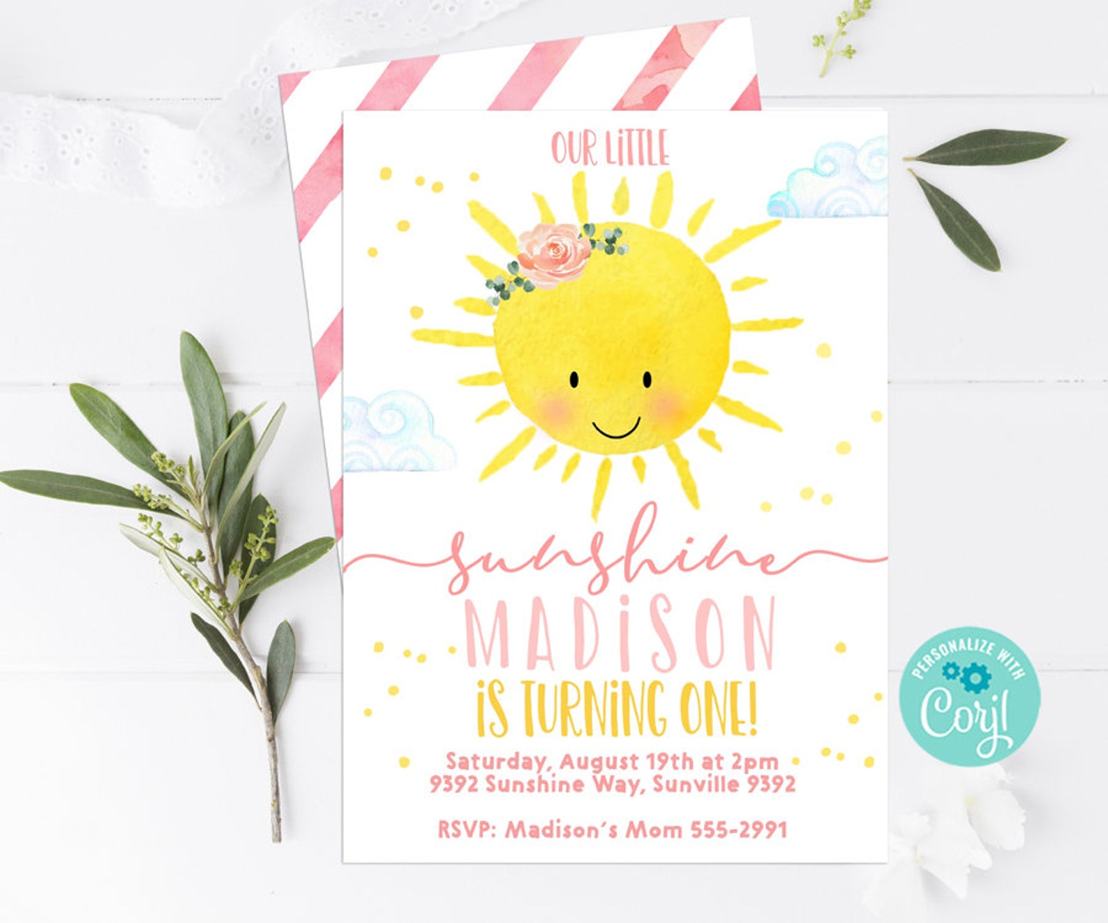 Editable SUNSHINE Birthday Invitation Sunshine First Birthday | Etsy